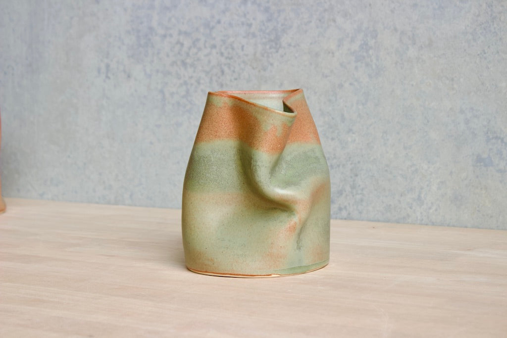 Eucalyptus - Dark - Handcrafted Crumple Vase Medium - Sogo Ceramics